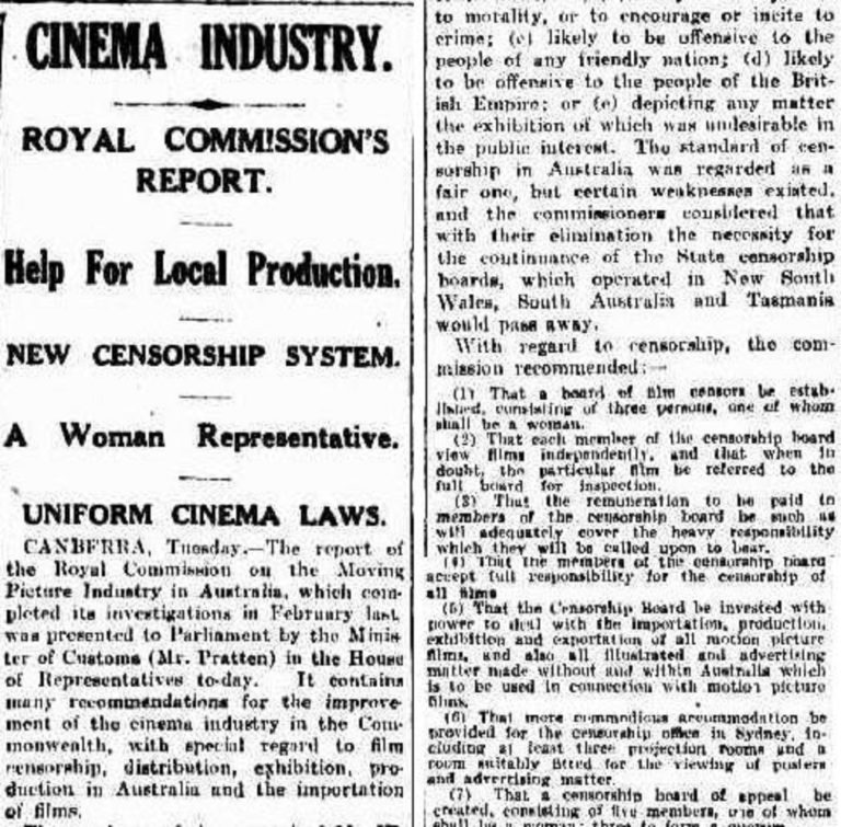 Royal Commission into the Moving Picture Industry - Media Classification